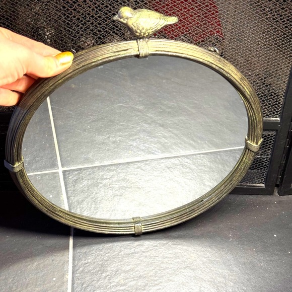 Wall Decor | Vintage Oval Bird Wall Mirror Antique Bronze Metal Frame ...